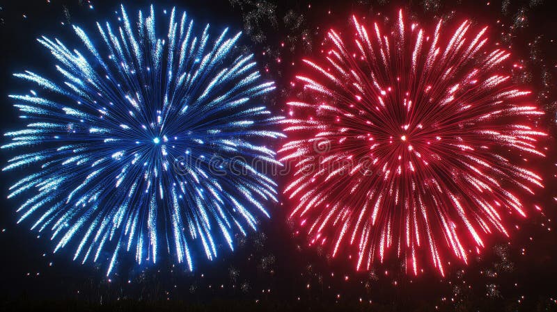 Vibrant Blue and Red Fireworks Exploding in Night Sky Stock Image ...