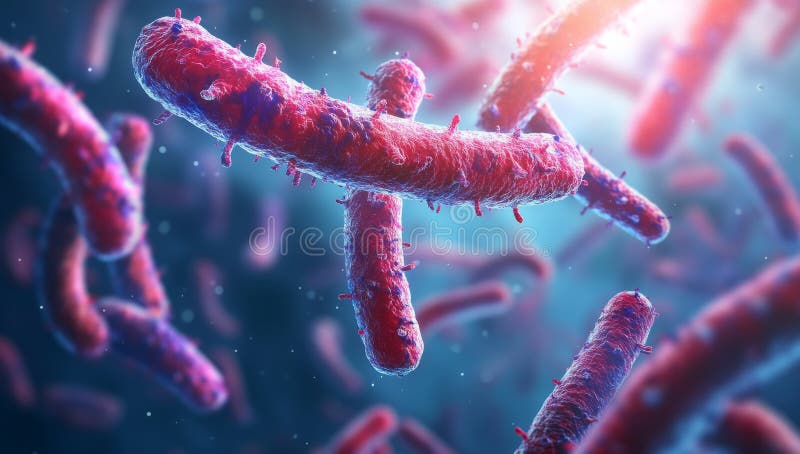 Vibrant Blue and Red Tones Characterize a 3D Rendering of Rod-shaped ...