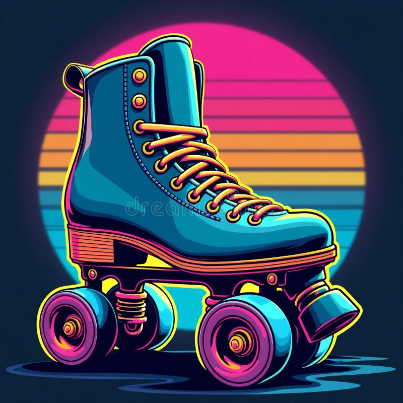A Vibrant Blue Roller Skate is Set Against a Dark Backdrop Stock ...