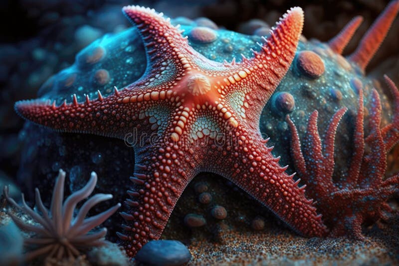 Vibrant Blue Sea Star with Spiky Arms. Generative AI Stock Illustration ...