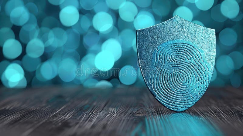 A Vibrant Blue Shield with a Fingerprint Design on a Dark Background ...