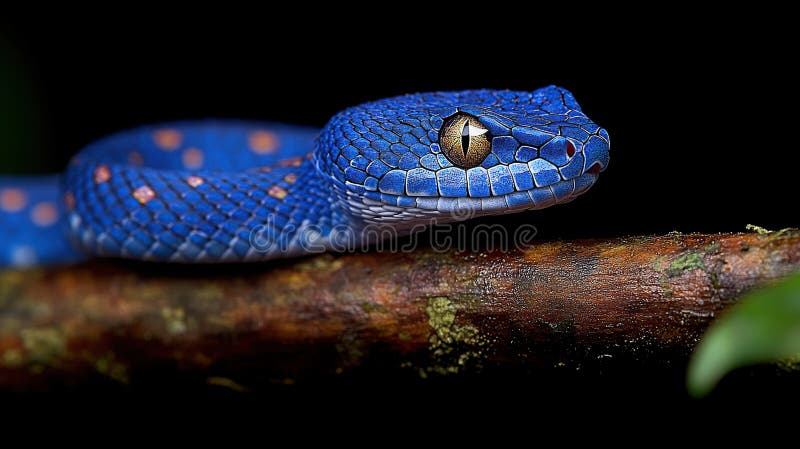Vibrant Blue Snake on Branch Stock Image - Image of closeup, pattern ...