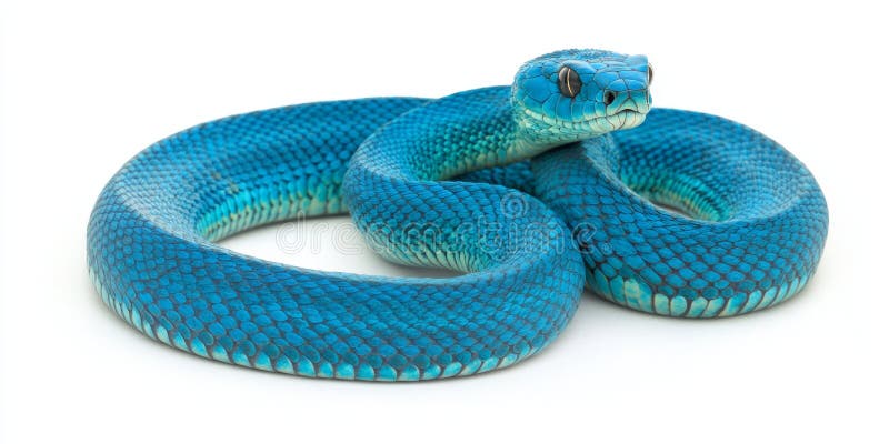 Vibrant Blue Snake Elegantly Coiling on a Smooth White Surface in a ...