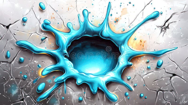 Abstract Turquoise Liquid Splash on Cracked Surface Stock Illustration ...