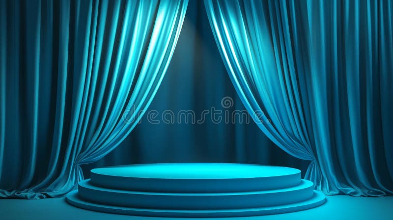 Vibrant Blue Stage Set for Performance with Elegant Curtains and ...