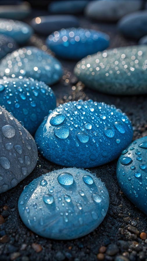 Vibrant Blue Stones with Water Droplets in Sunlight Stock Photo - Image ...