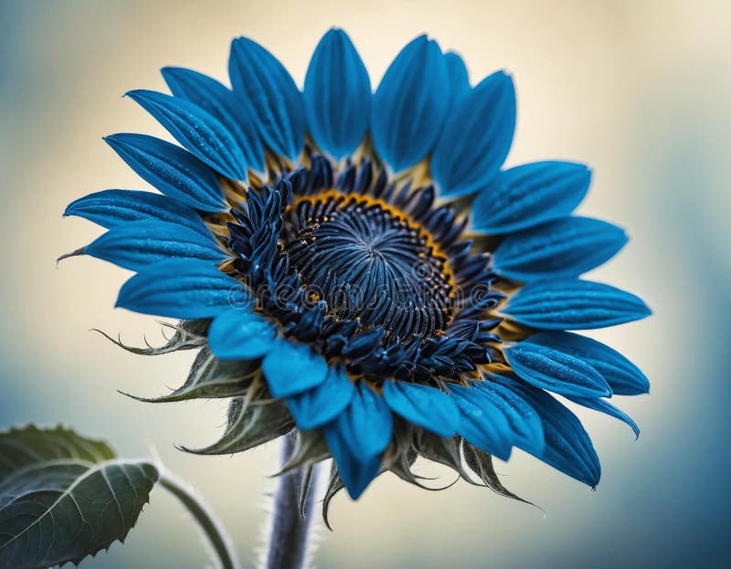 A Vibrant Blue Sunflower in Full Bloom, Captured with a Shallow Depth ...