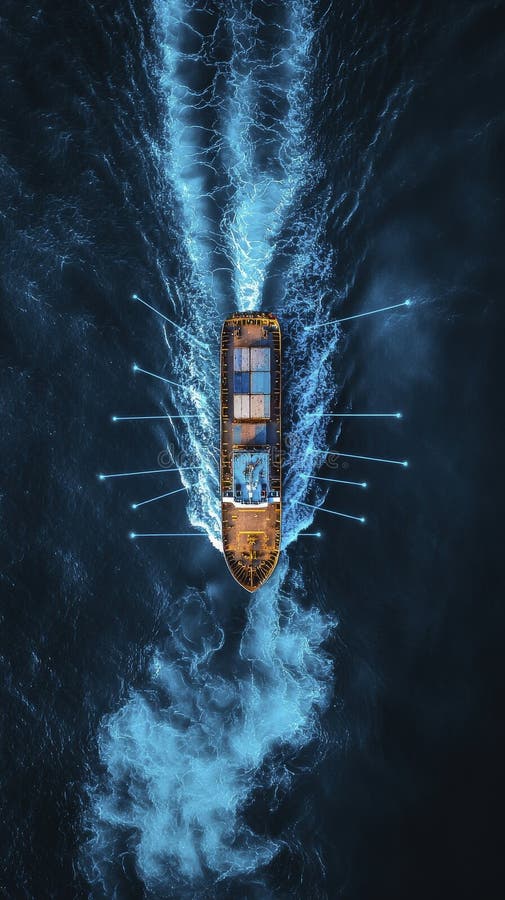 Vibrant Blue Trail Following a Ship in the Dark Sea Stock Illustration ... Vibrant Blue Trail Following a Ship in the Dark Sea Stock Illustration ...