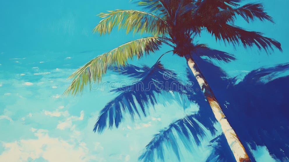Vibrant Blue Tropical Beach Palm Tree Scene Stock Illustration ...