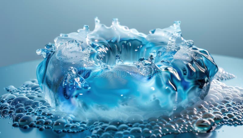 Water Ring Splashes with Blue Hues on a Smooth Surface Under Soft ...