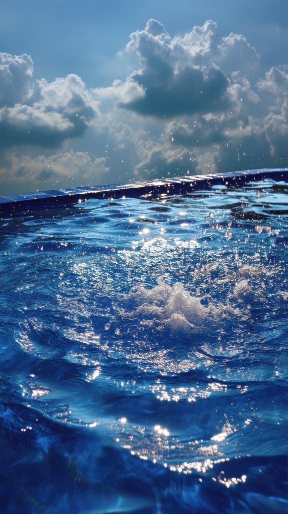 Vibrant Blue Water with Rippling Surface and Splashes, Reflecting ...