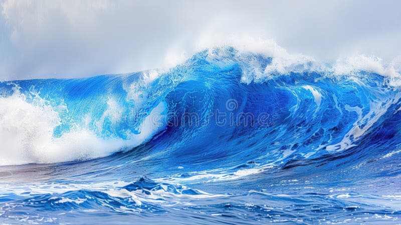 A Vibrant Blue Wave with Detailed Water Texture. Stock Image - Image of ...