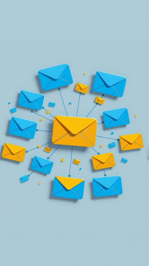 Vibrant Blue and Yellow Envelopes Connected in Digital Communication ...