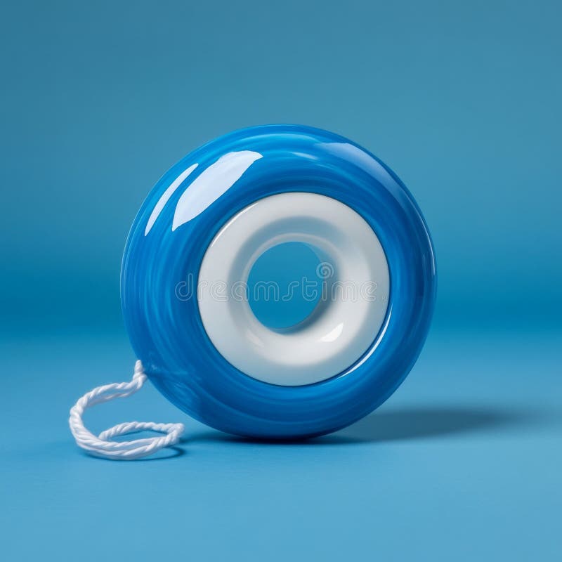 Vibrant Blue Yo-yo with White Center and String on Solid Background ...