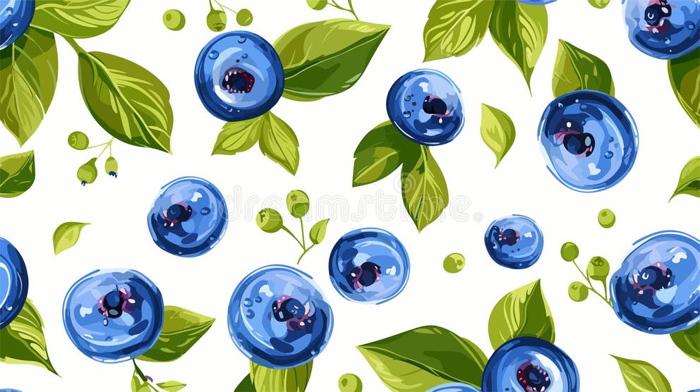 Vibrant Blueberry Seamless Pattern on White Background for Creative ...