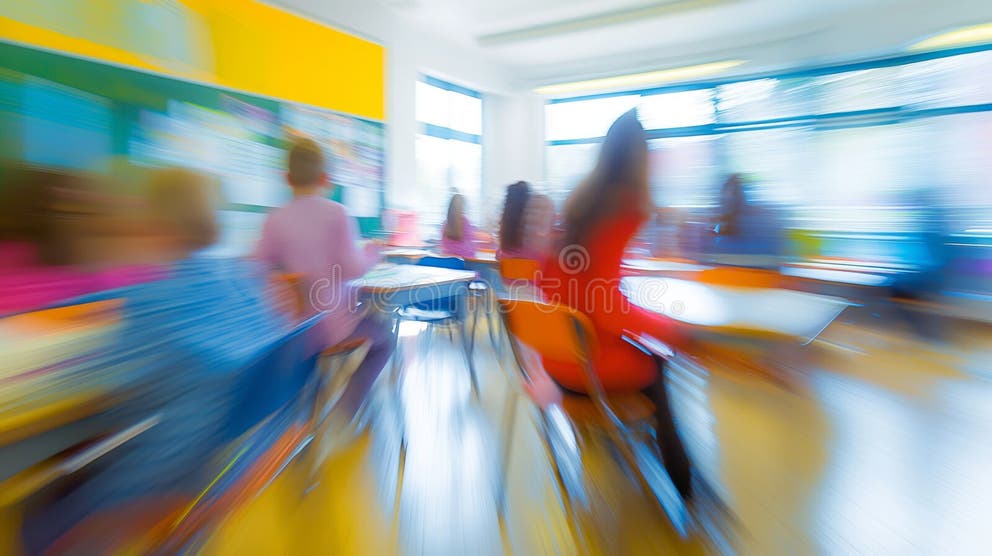 Vibrant, Blurred Image Capturing the Lively Energy of a Modern School ...