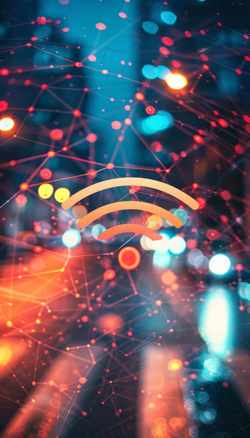 Vibrant Blurred Lights with Wi Fi Symbol Highlighting Seamless ...