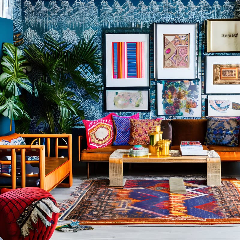 A Vibrant, Bohemian Living Room with an Array of Patterns, Textures ...
