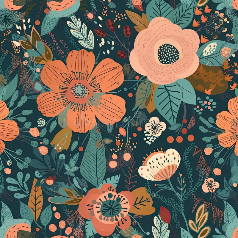 Boho Floral Pattern stock illustration. Illustration of element - 301772989