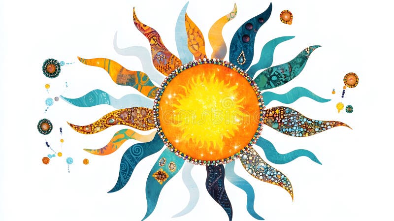 Vibrant Boho Sun Illustration with Intricate Patterns and Colors ...
