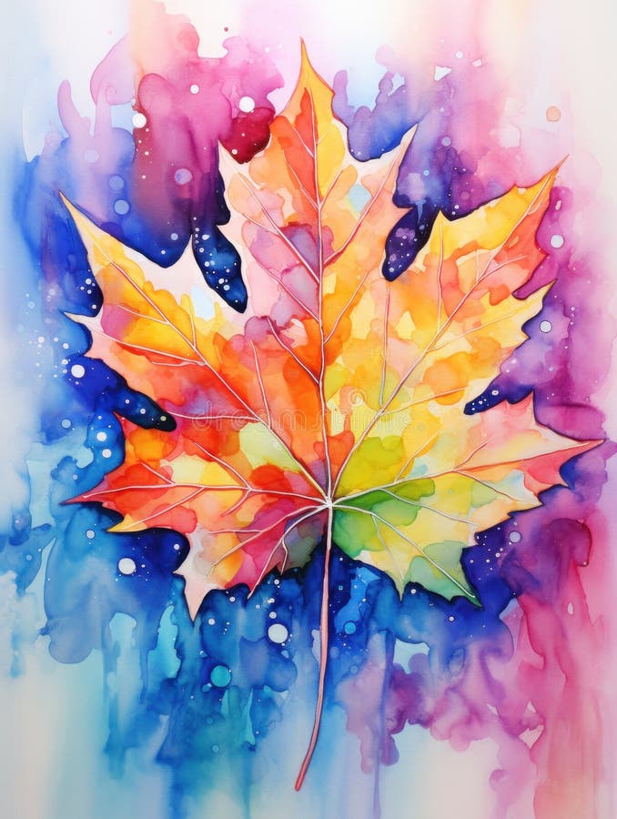 Vibrant and Bold Abstract Watercolor Maple Leaf AI Generated Stock ...