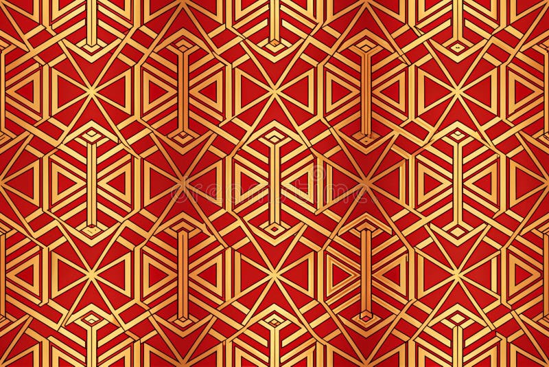 Vibrant and Bold Interlocking Geometric Shapes in Red and Gold with a ...