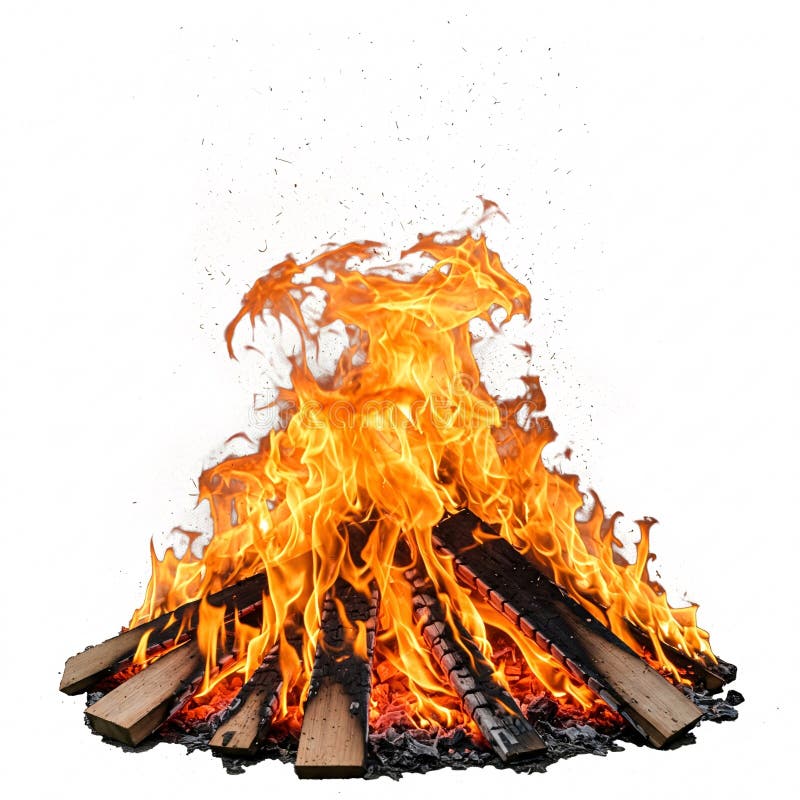 A Vibrant Bonfire with Tall Flames Leaping from Stacked Logs Stock ...