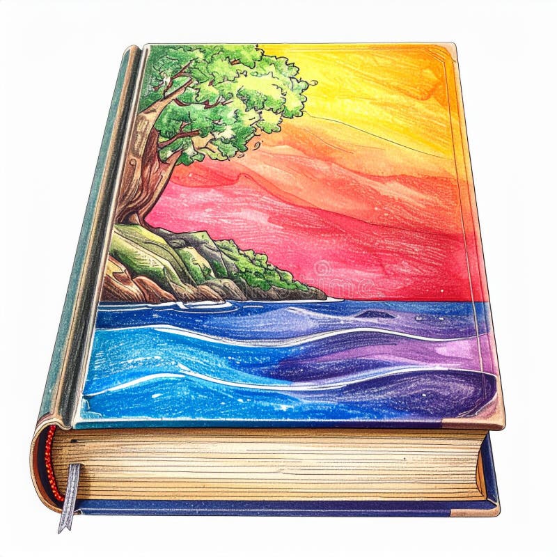Vibrant Book Cover Featuring a Sunset Landscape Stock Illustration ...
