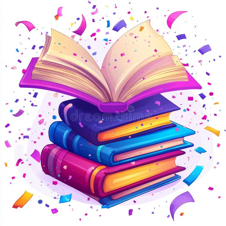 Vibrant Book Stack with Exploding Pages Illustration Stock Image ...