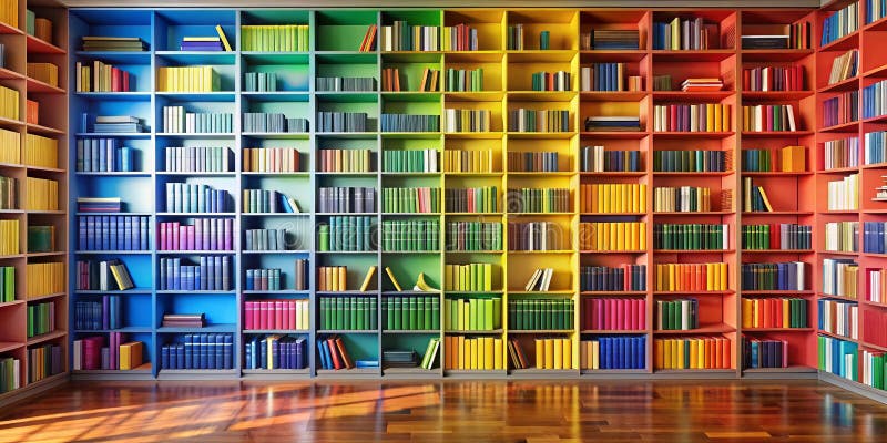 Vibrant Bookshelf Displays a Modern Library Setting, Perfect for ...