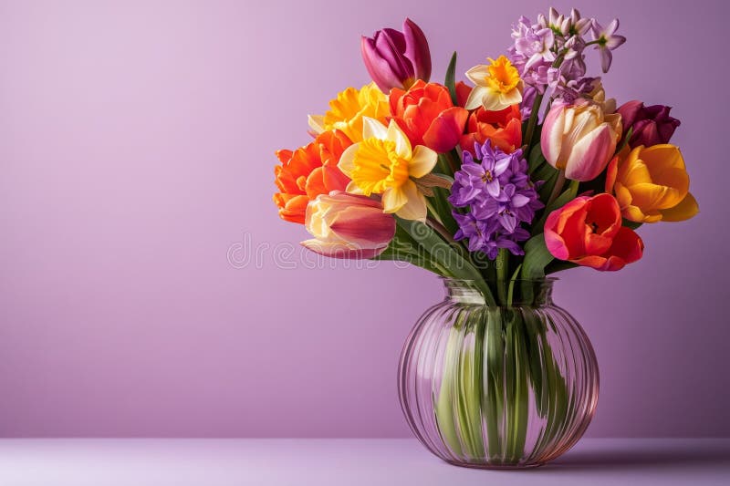 Vibrant Bouquet of Tulips, Daffodils, and Hyacinths Adding a Touch of ...