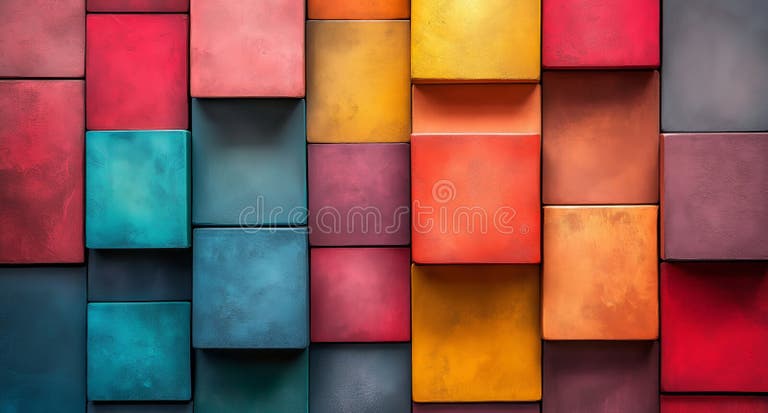 Colorful Abstract Arrangement of Textured Boxes on a Wall in a ...