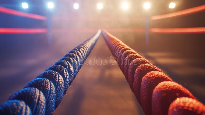 Vibrant Boxing Ring Ropes Stretch Parallel Lit Dramatically by Overhead ...