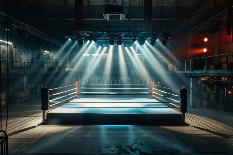 Illuminated Boxing Ring at Night Stock Illustration - Illustration of ...