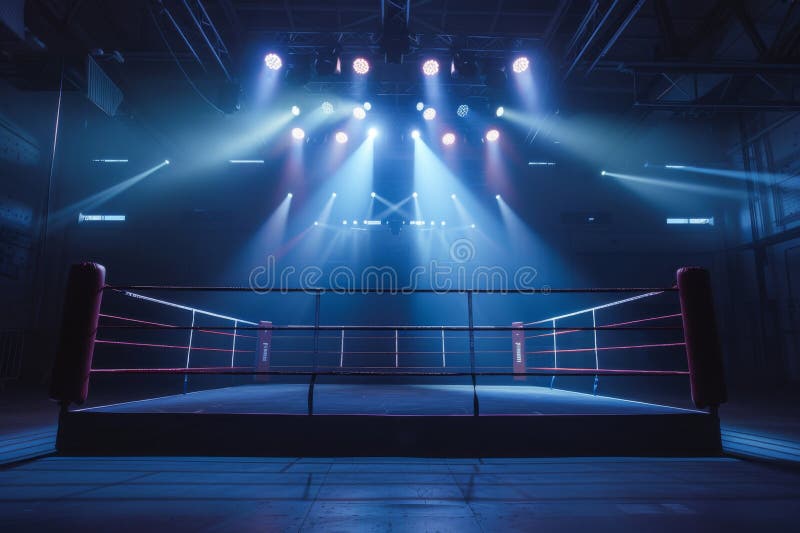 Illuminated Boxing Ring at Night Stock Illustration - Illustration of ...