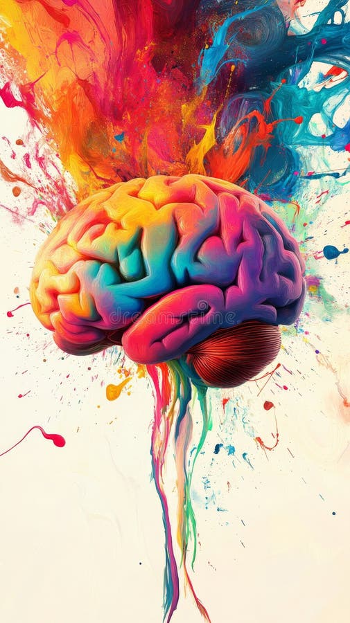 Vibrant Brain with Colorful Paint Splashes, Abstract Art. Creativity ...