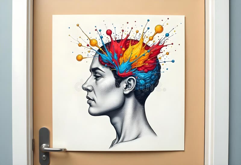Vibrant Brain Explosion Art Merging Creativity and Expression on a Door ...