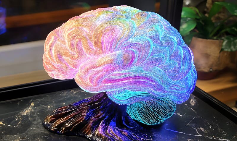 Luminous AI Brain Sculpture Stock Illustration - Illustration of ...