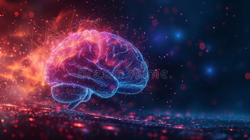 A Vibrant Brain-shaped Network with Neural Connections, Depicting ...