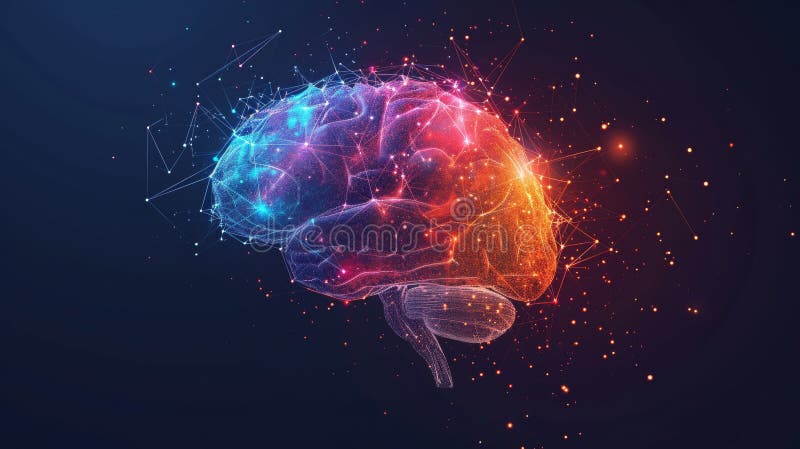 A Vibrant Brain-shaped Network with Neural Connections, Depicting ...