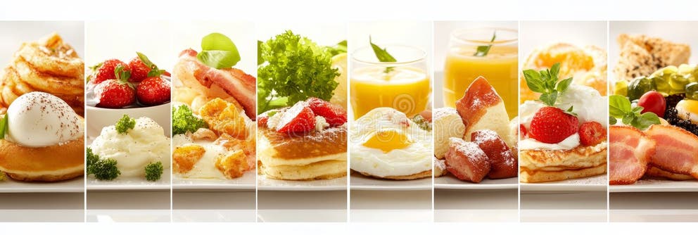 Vibrant Breakfast Collage with Various Dishes, Including Scrambled Eggs ...