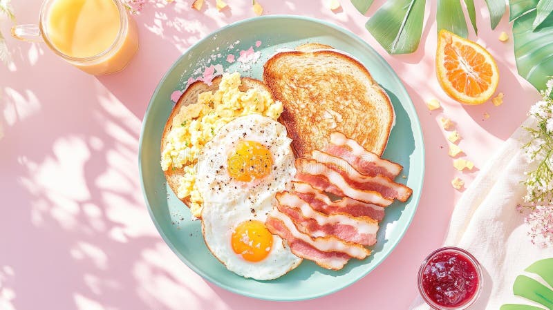 Delicious Breakfast Spread Featuring Eggs, Bacon, and Toast on a ...
