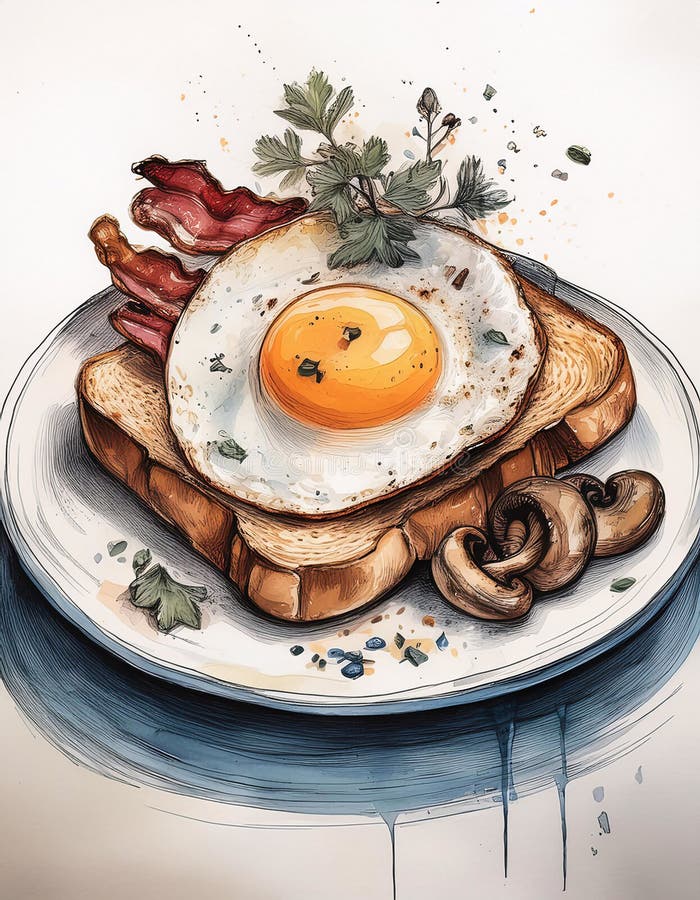 Vibrant Breakfast Illustration with Egg, Bacon, and Coffee Stock Illustration - Illustration of ...
