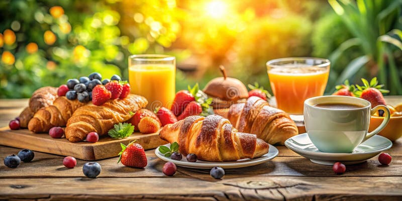 Vibrant Breakfast Spread with Delectable Pastries Refreshing Drinks and ...
