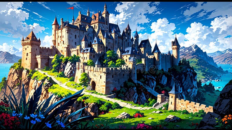 Vibrant Breathtaking Panoramic View of a Castle Ai Generated Stock ...