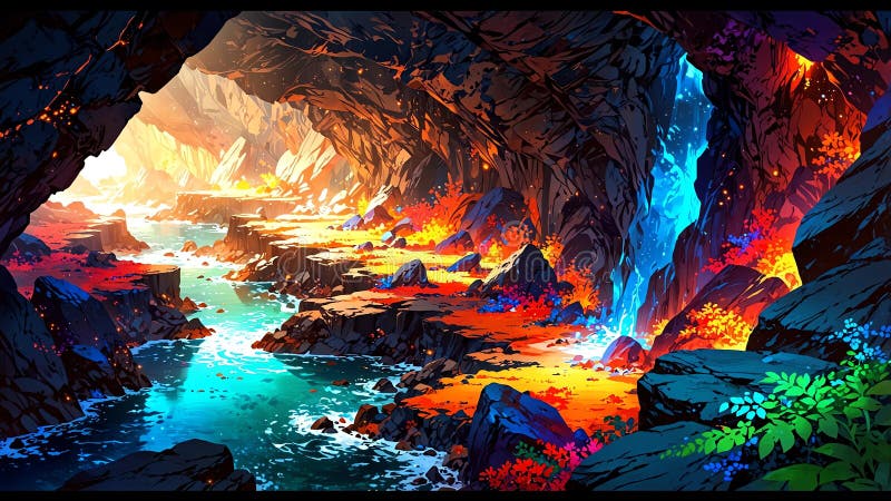 Vibrant Breathtaking Panoramic View of a Cave Ai Generated Stock ...