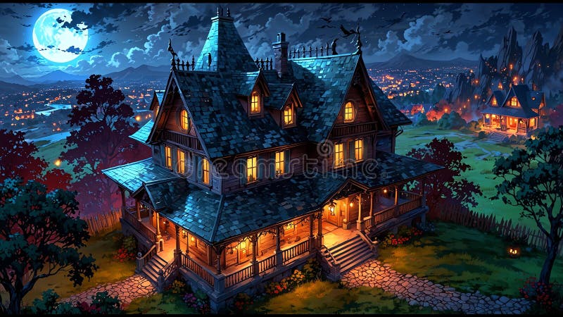 Vibrant Breathtaking Panoramic View of a Haunted House Ai Generated ...