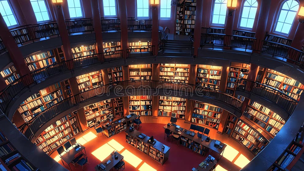 Vibrant Breathtaking Panoramic View of a Library Ai Generated Stock ...
