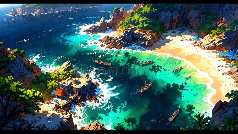 Vibrant Breathtaking Panoramic View of a Pirate Cove Ai Generated Stock ...