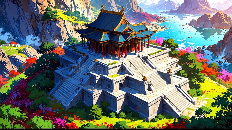 Vibrant Breathtaking Panoramic View of a Temple Ai Generated Stock ...